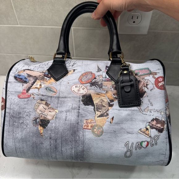 y not? | Bags | Y Not Italian Leather Purse Handbag World Map Design ...